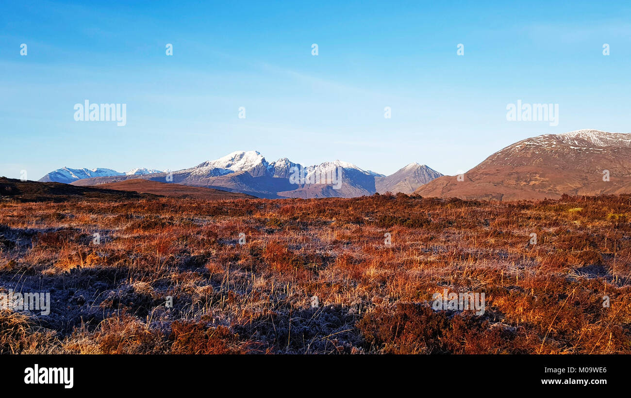 Views across to the Red Cuillin Mountains on the Isle of Skye. The ...