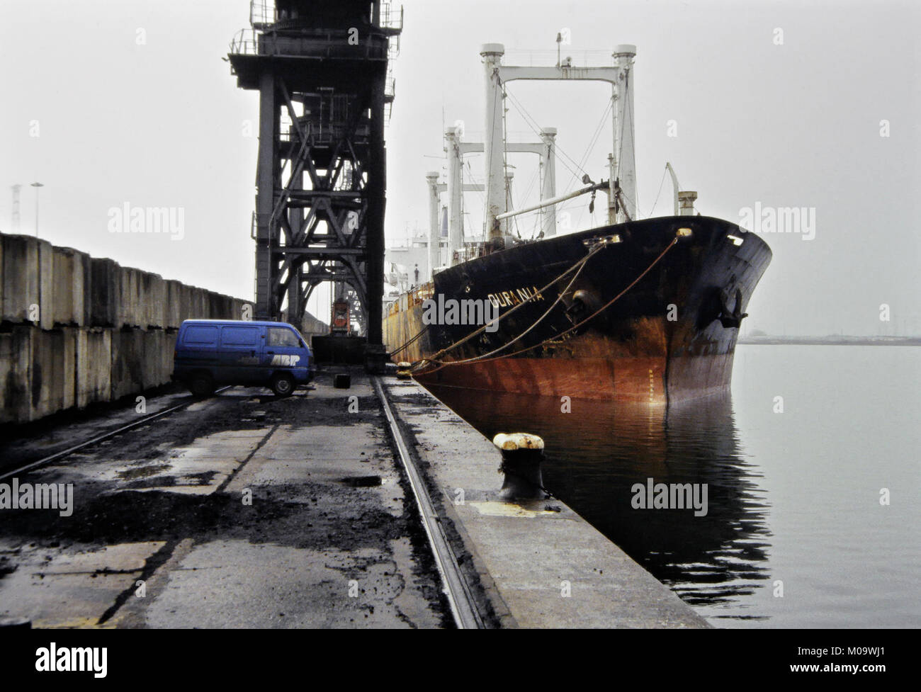 Coal import terminal quay quayside, Newport Docks, Wales UK in 1991 ...