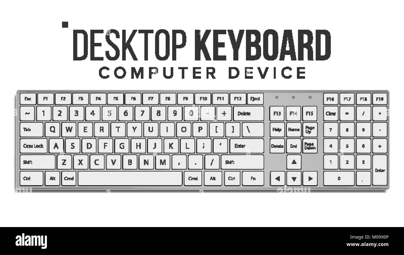 Desktop Keyboard Vector. Classic. Top View. Modern Computer Electronic ...
