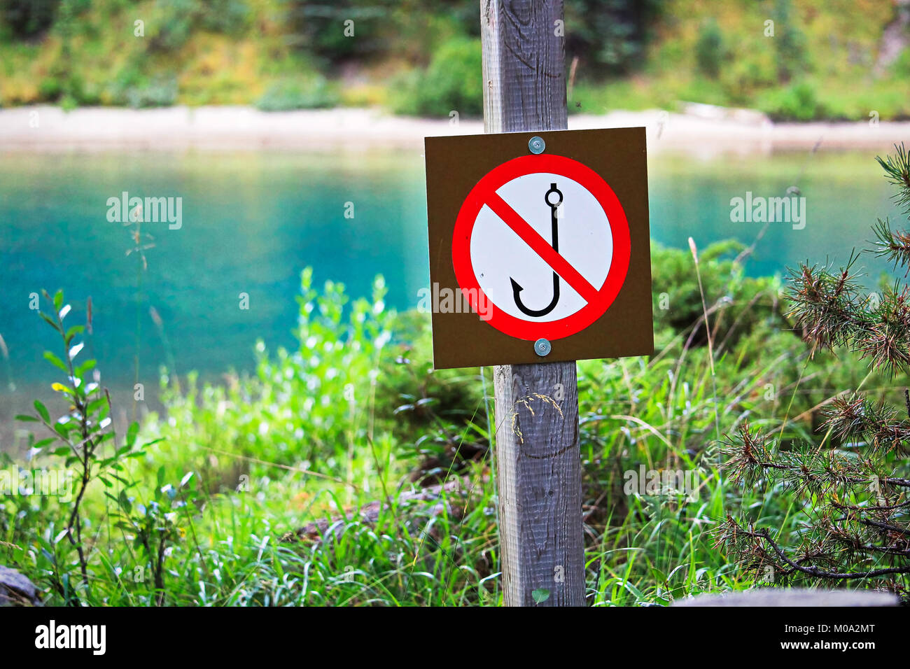 A No Fishing sign next to a lake Stock Photo - Alamy
