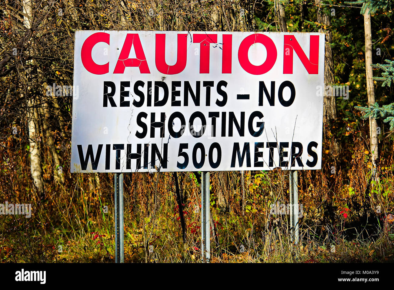 A Cautions Residents, No Shooting Within 500 Meters sign Stock Photo ...