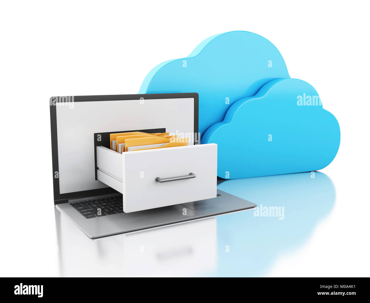 3d illustration. Laptop with folders and cloud. Transferring ...