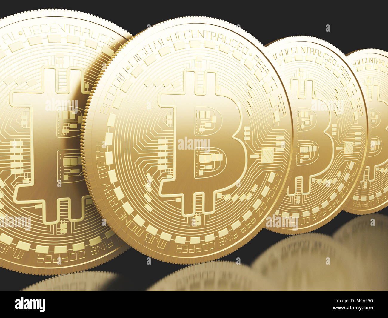 3d illustration. Huge stack of Virtual Bitcoin coins. Cryptocurrency ...