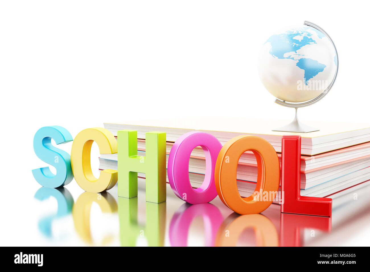 3d illustration. Stack of colorful books with world globe and school ...