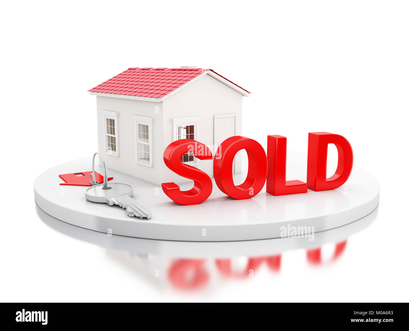 3d illustration. Sold house. Real estate concept. Isolated white ...