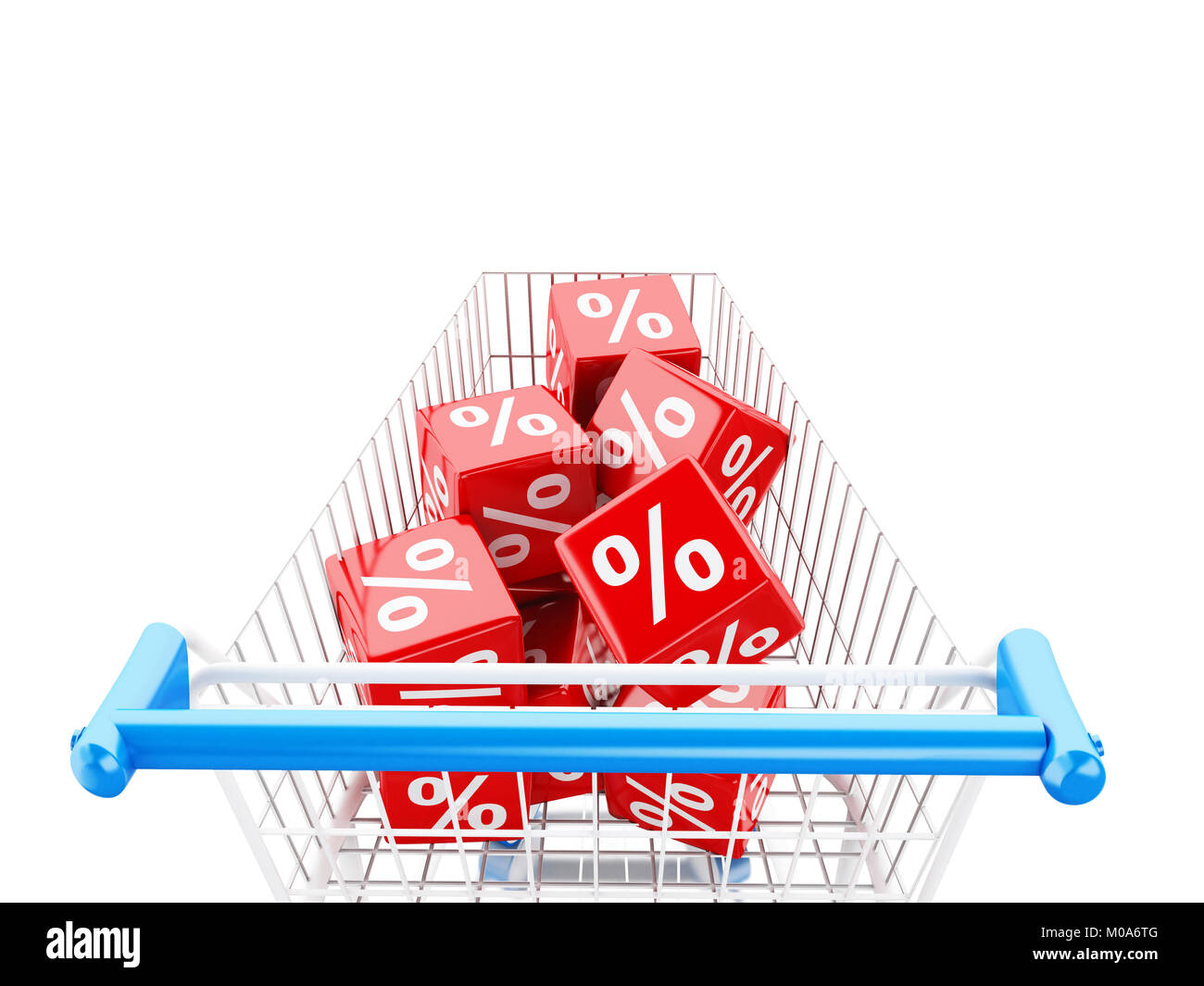 3d illustration. Shopping cart with discount cubes. Shop concept ...