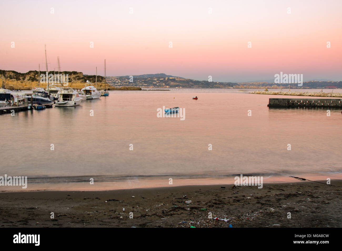 the little port of Miseno at sunset, Pozzuoli, Naples, Italy Stock ...