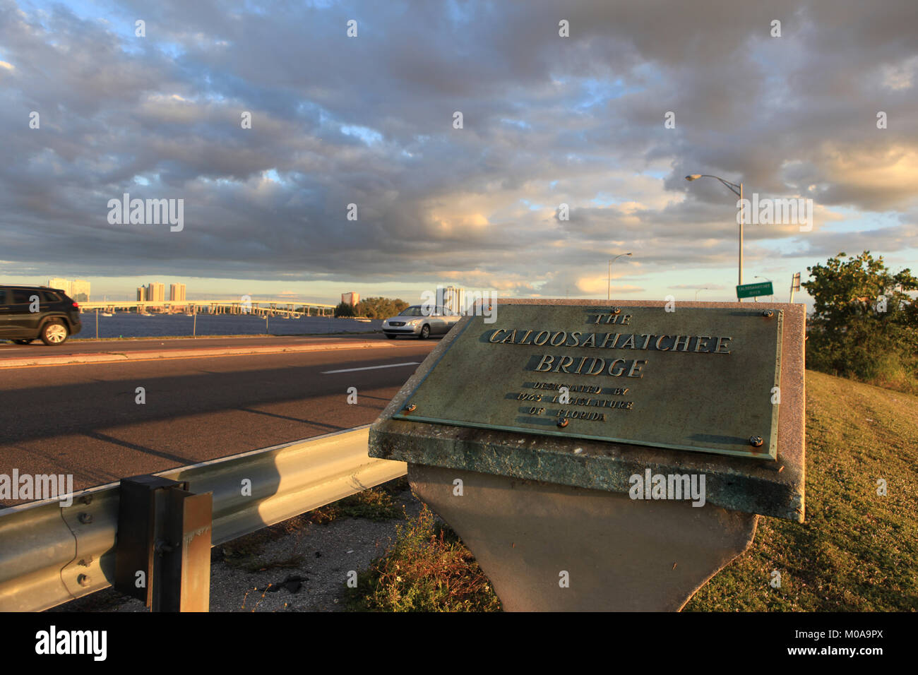 Caloosahatchie Bridge plaque at the North Fort Myers approach ...