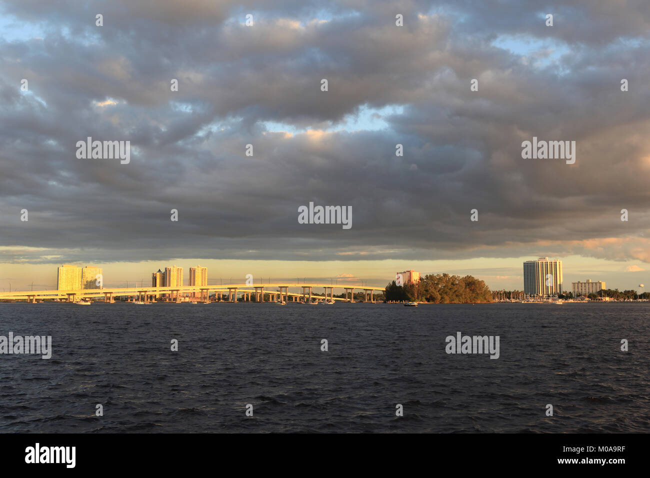Caloosahatchie River, Edison Bridge, and Downtown Fort Myers Skyline as ...