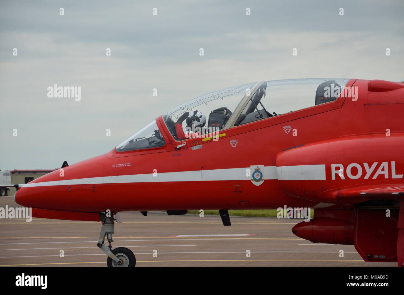 RAF Red Arrows Hawk T.1 taxi-ing to display at RIAT 2014 Stock Photo - Alamy