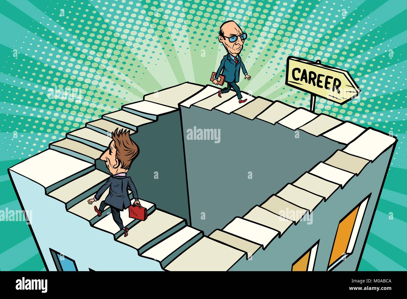 circling career, business concept. Comic book cartoon pop art retro ...