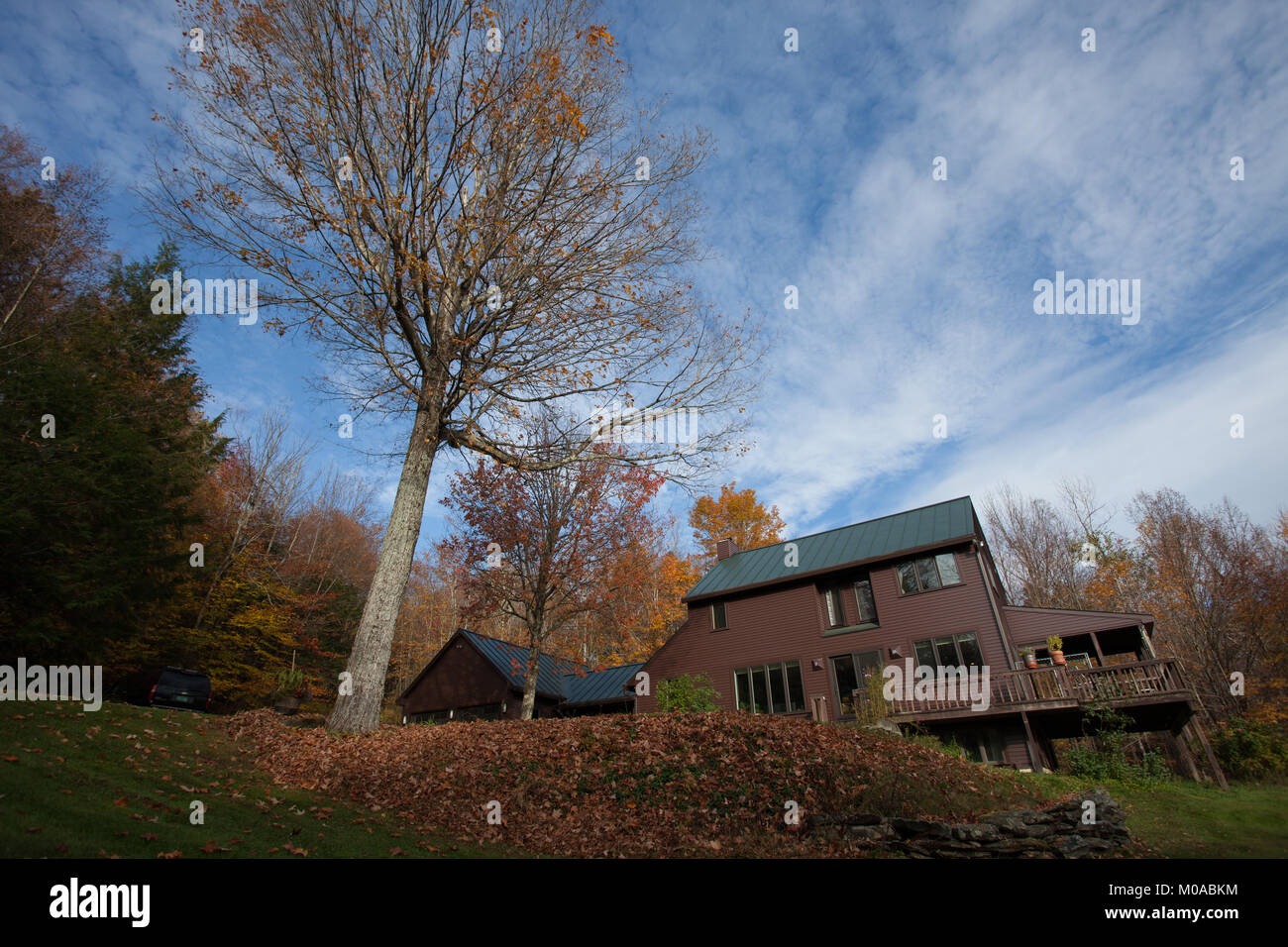 Wide angle house, sky, and tree Stock Photo - Alamy