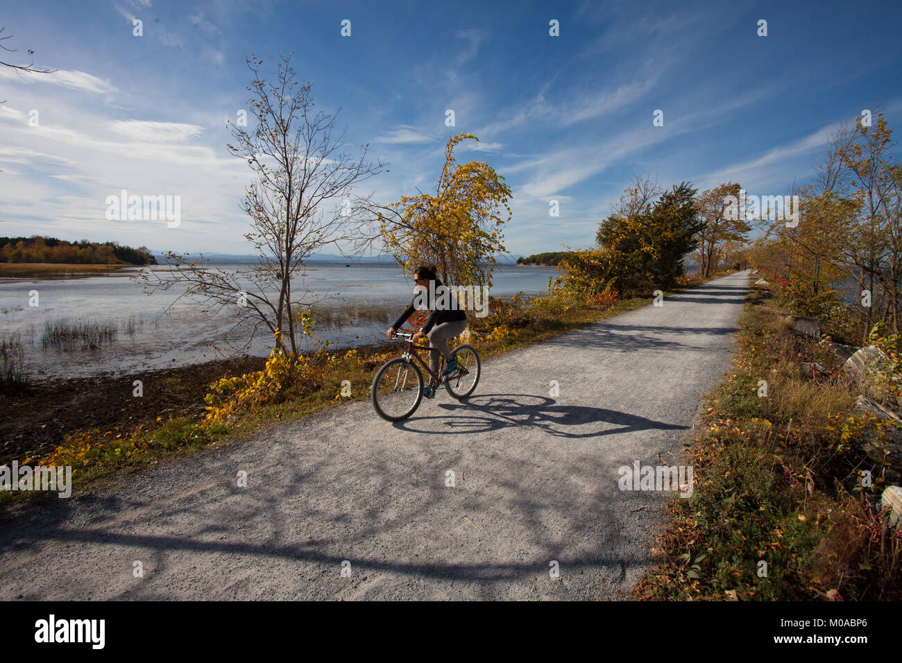 Female bike rider on a beautiful path with Fall colors Stock Photo - Alamy