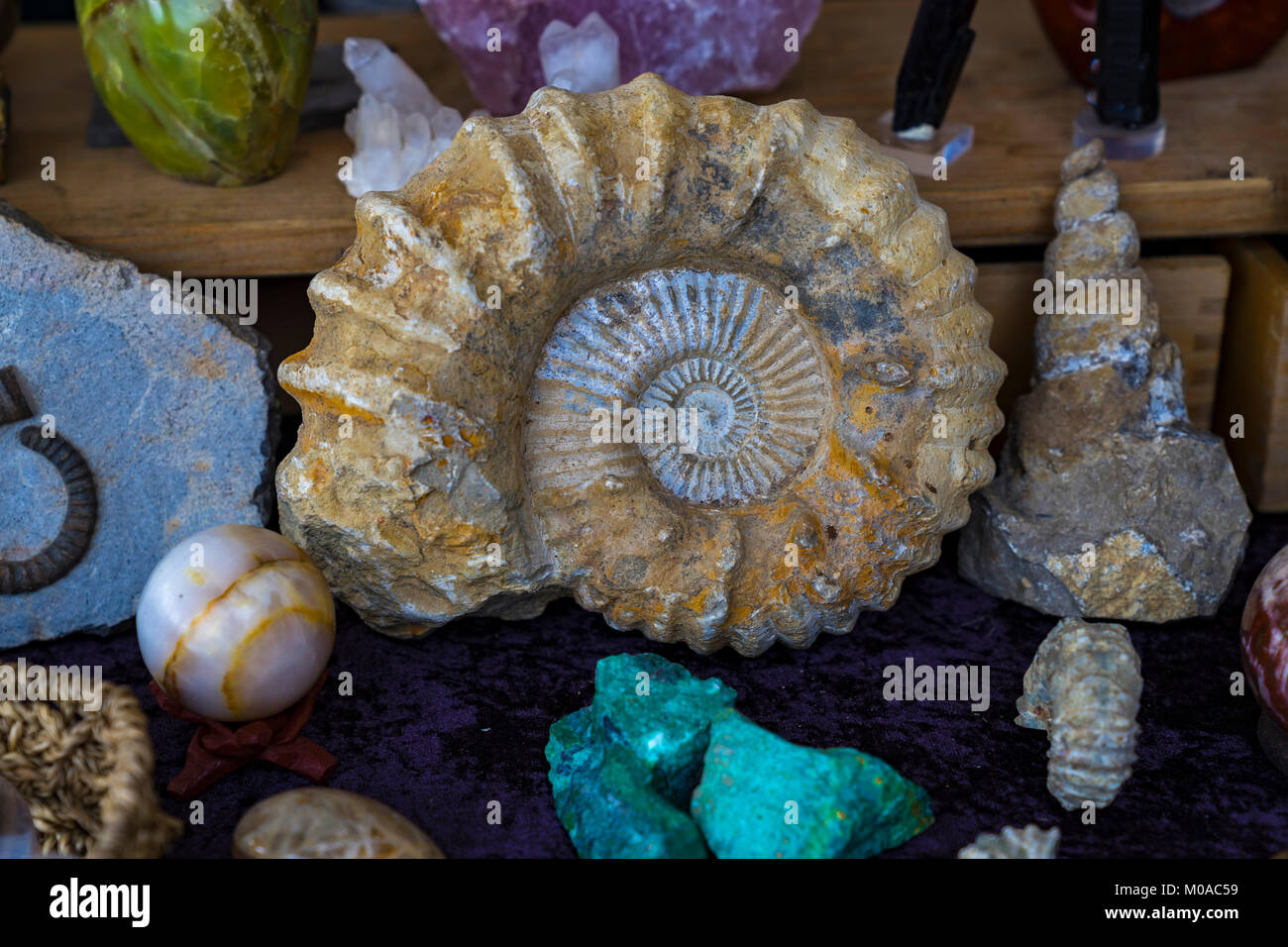 Collection of precious stones and fossils Stock Photo - Alamy