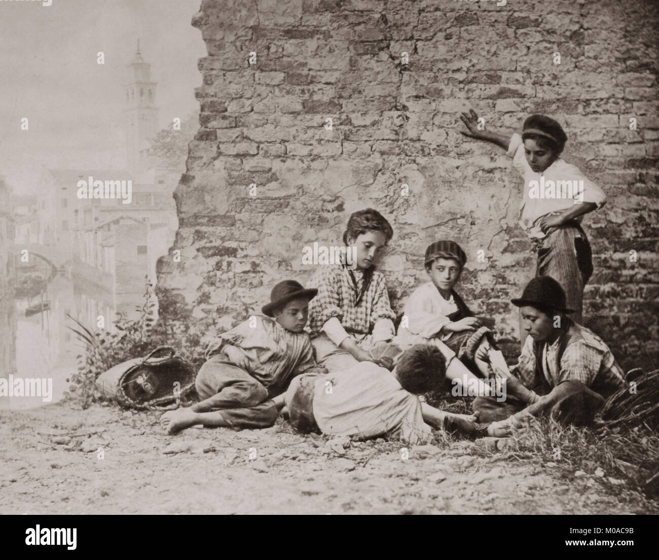 Group of Italian street children, Venice, Italy, c.1870's Stock Photo ...