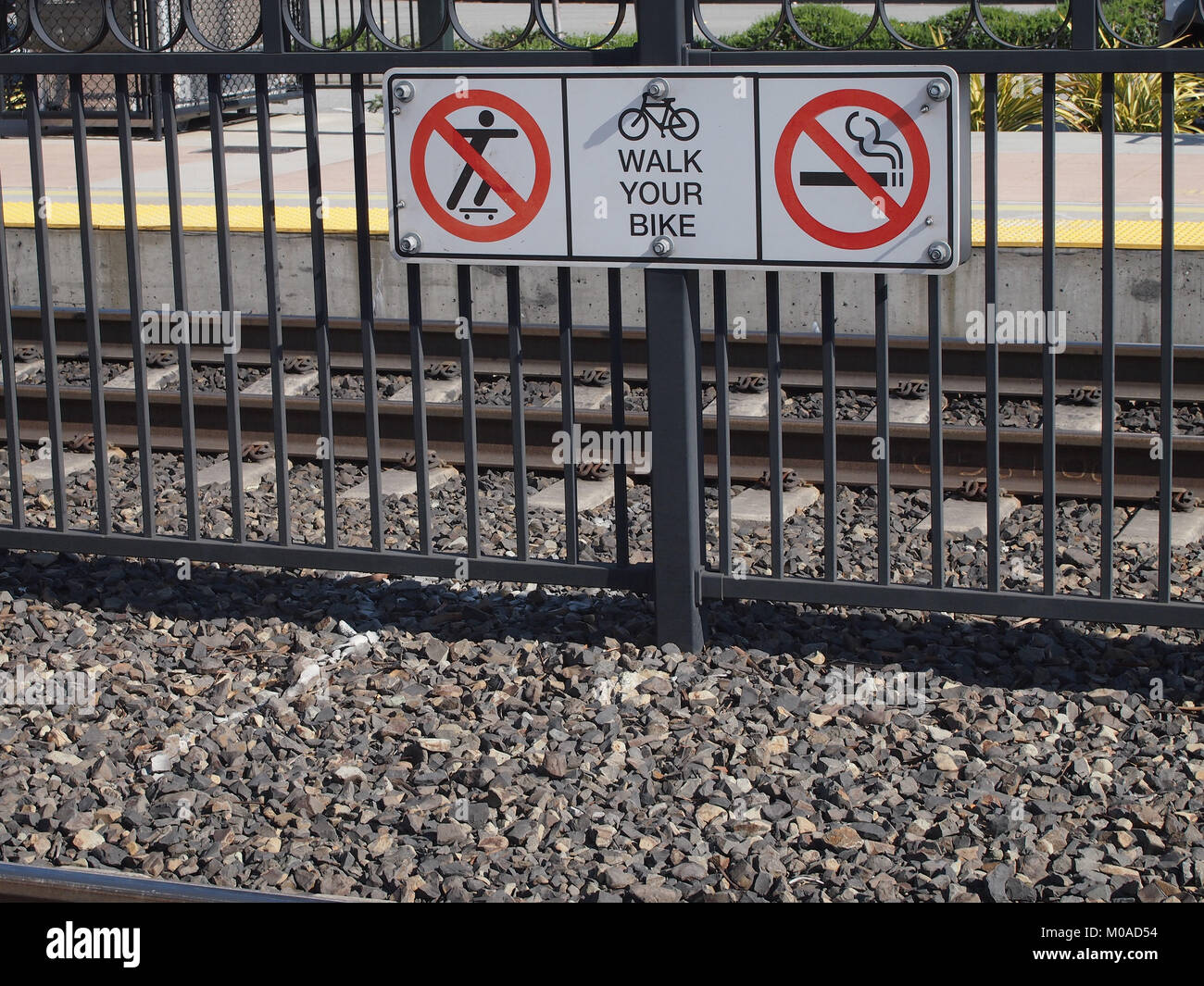 railroad tracks, rules sign, Burlingame, California, USA Stock Photo ...