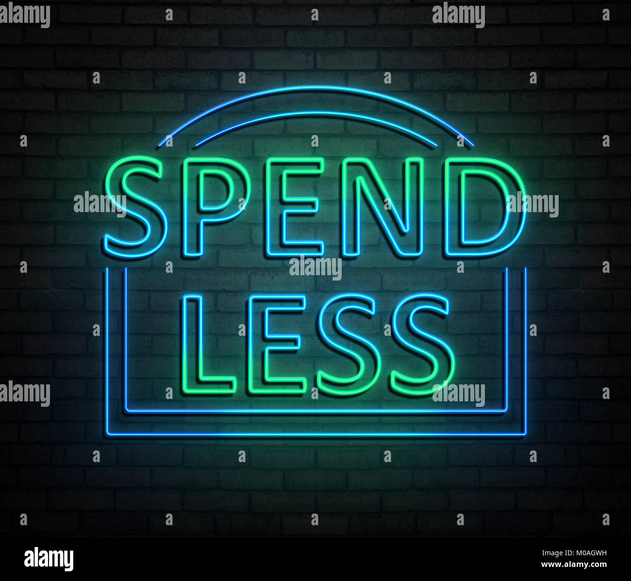 3d Illustration depicting an illuminated neon sign with a spend less ...