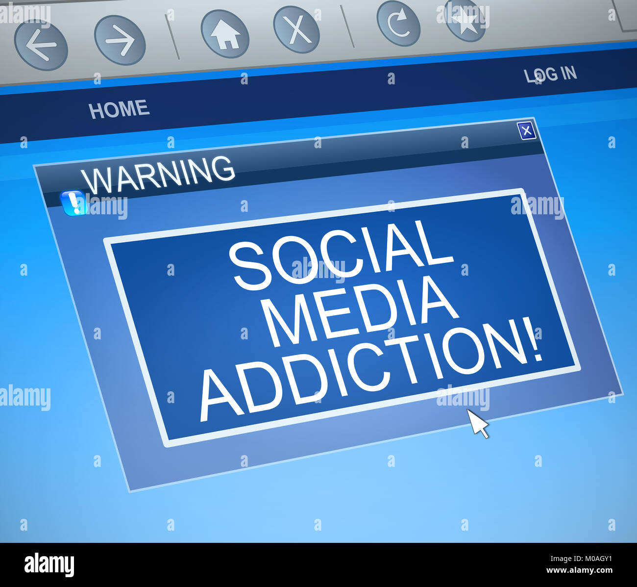 3d Illustration depicting a computer warning dialog box with a social ...