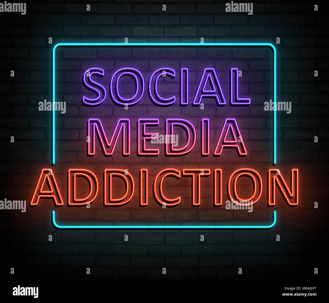 3d Illustration depicting an illuminated neon sign with a socia media ...