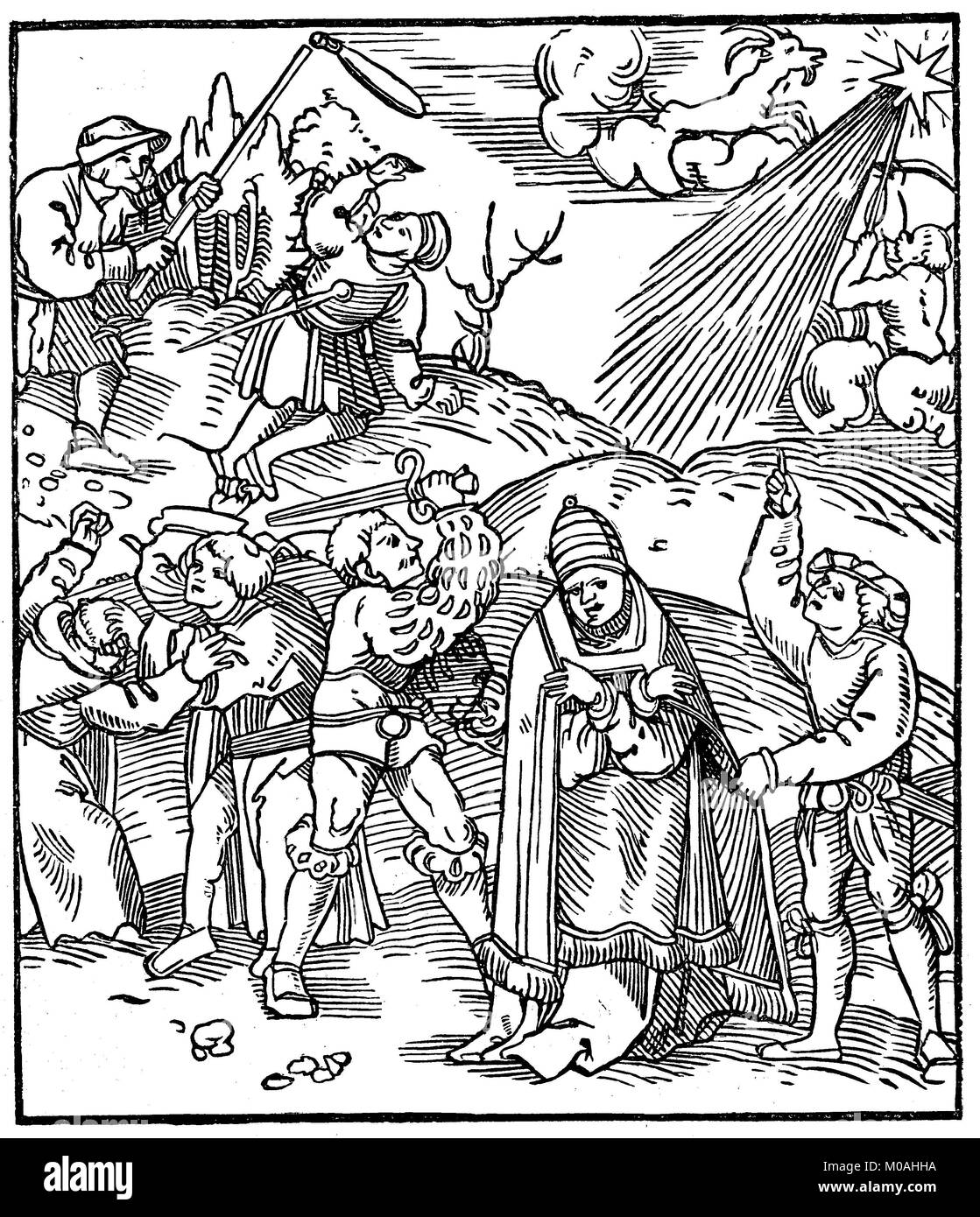 Drawing, fight against the papacy, woodcut from 1522, digital improved ...
