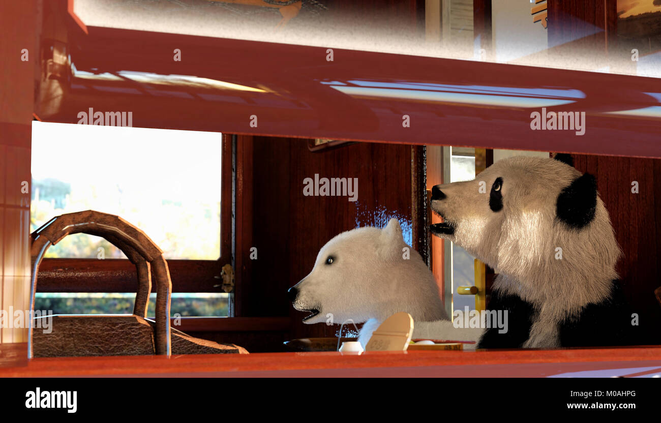 polar and panda bears traveling by train Stock Photo - Alamy
