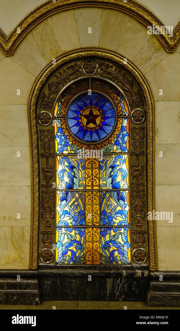 Stained-glass window of ancient church in Moscow, Russia Stock Photo ...