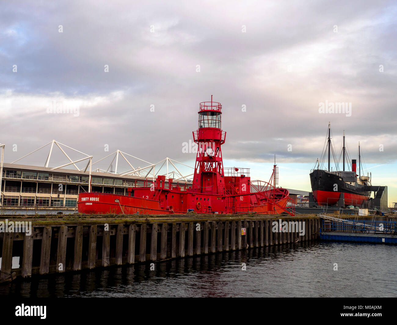Lightvessel 93 & SS Robin steam coaster on pontoon Royal Victoria Dock ...