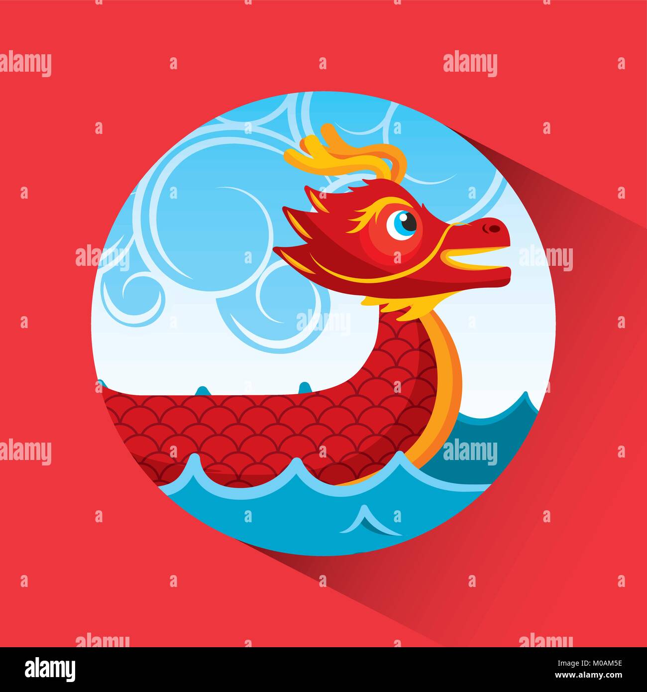 red chinese dragon boat sea and clouds button shadow Stock Vector Image ...