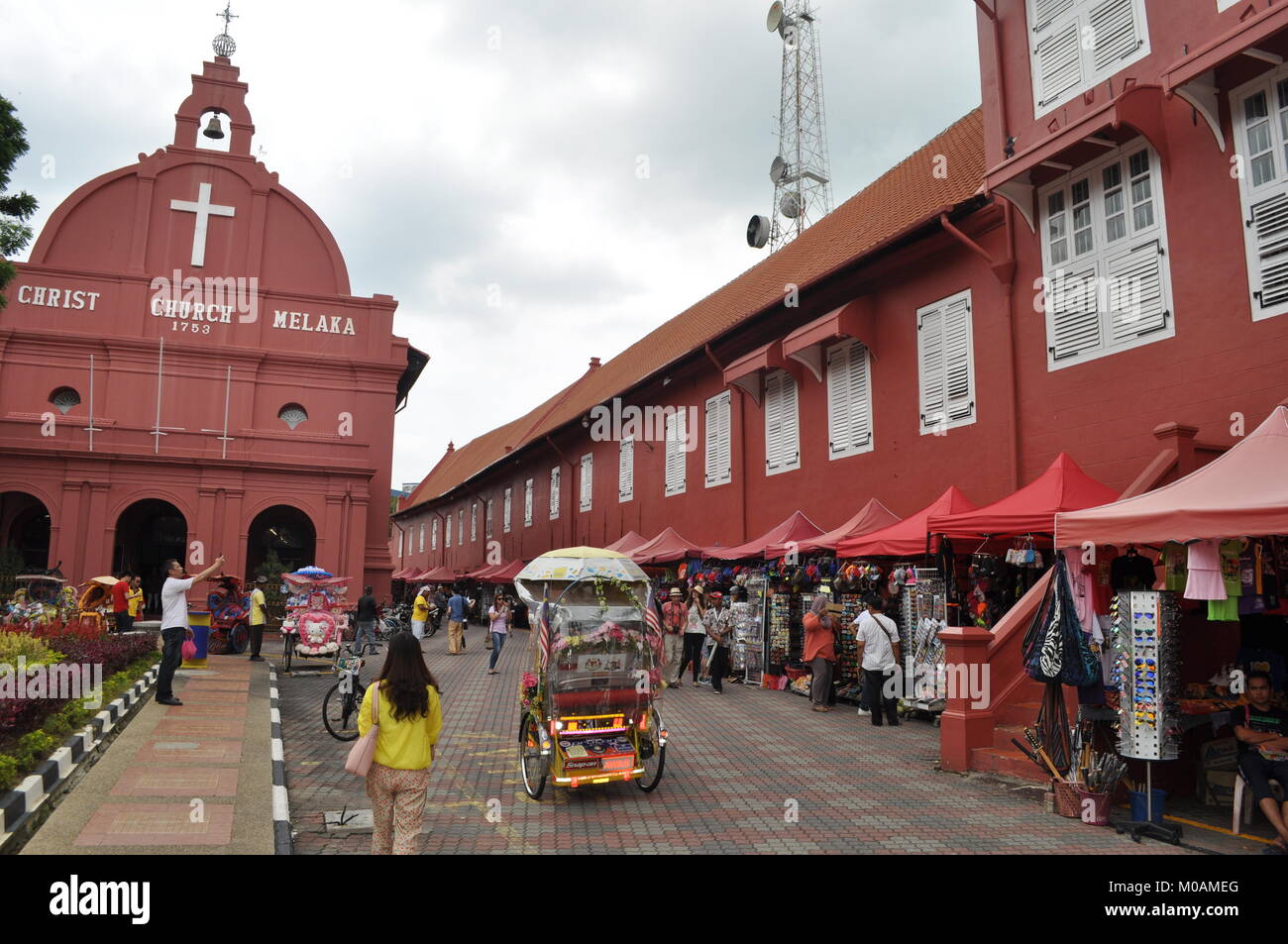 Christ Church and rickshaw in Town Square Malacca Melaka Malaysia Stock ...