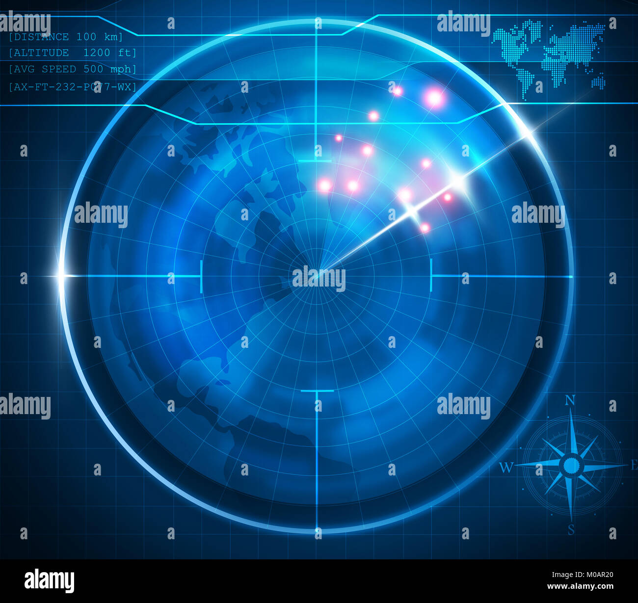 Blue radar monitoring screen illustration Stock Photo - Alamy