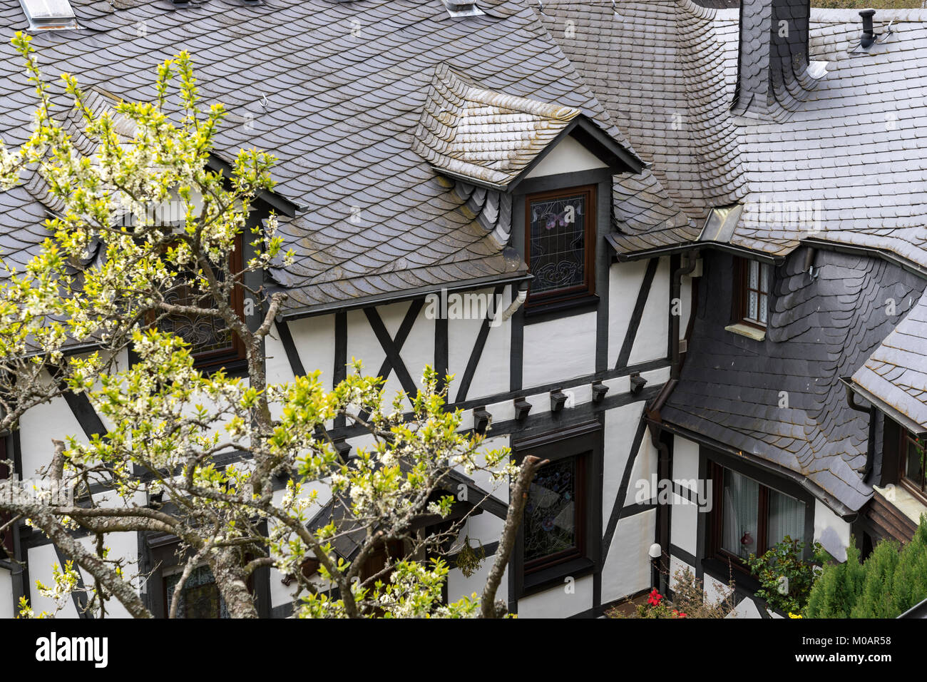 Medieval slate roof houses in the city of Herrstein, Hunsrueck, Germany ...