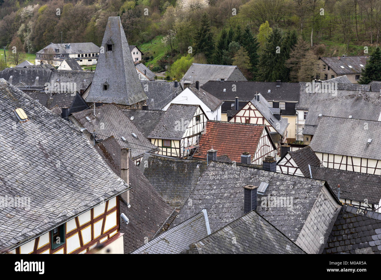 Medieval slate roof houses in the city of Herrstein, Hunsrueck, Germany ...