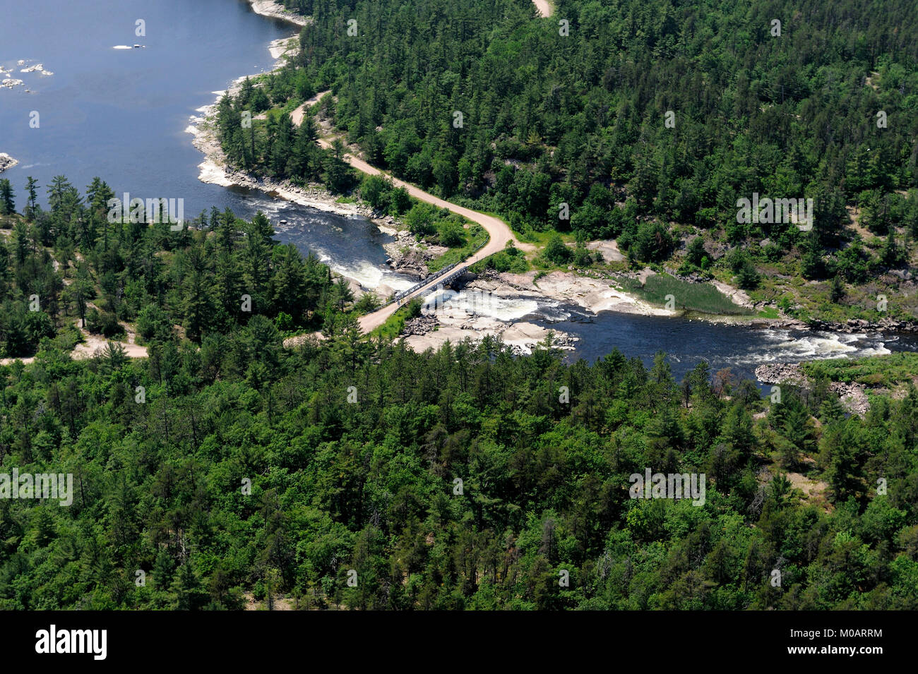 This is an aerial photograph of the bailey bridge linking the dokis ...