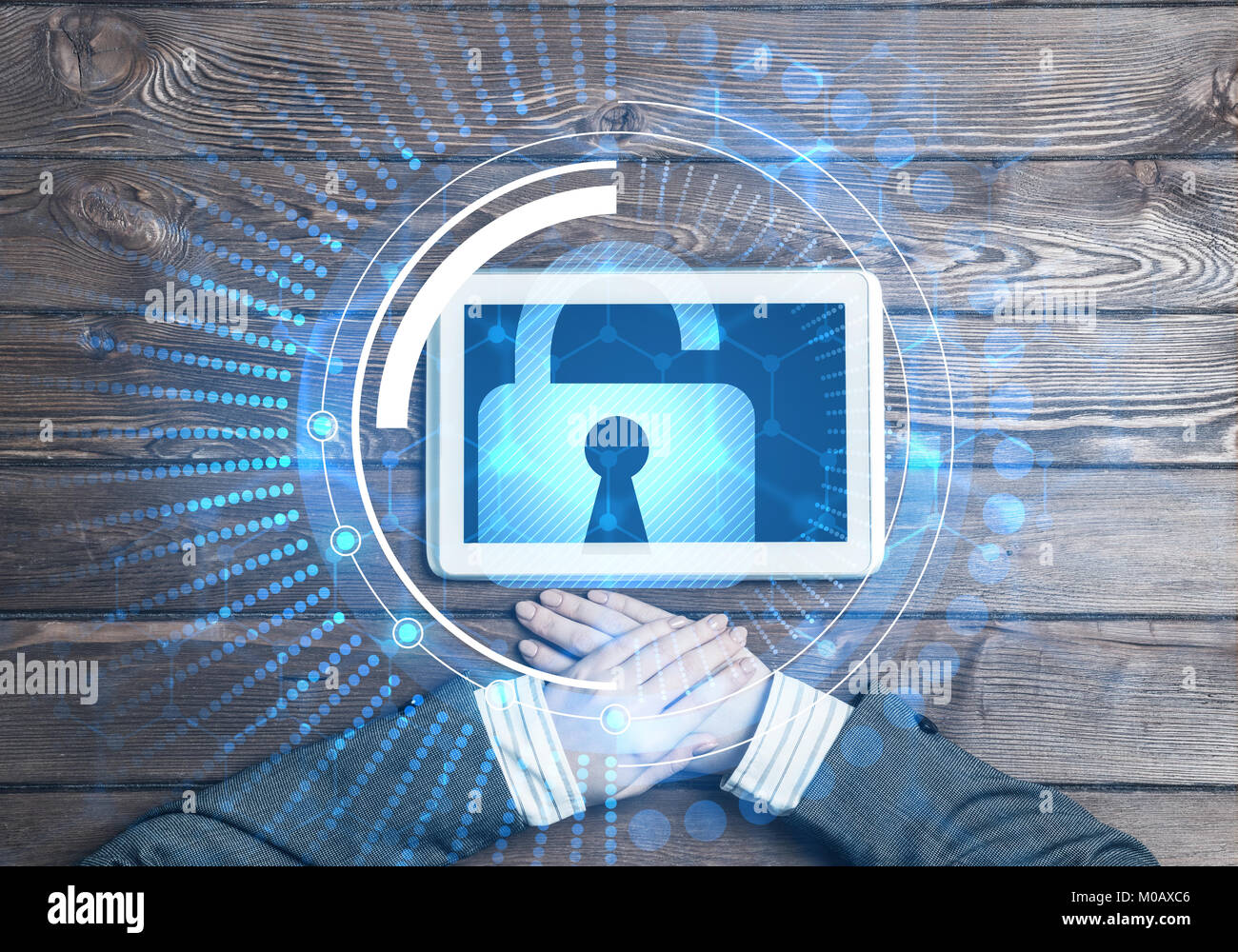 Concept of computer access with media lock icon on tablet screen Stock ...