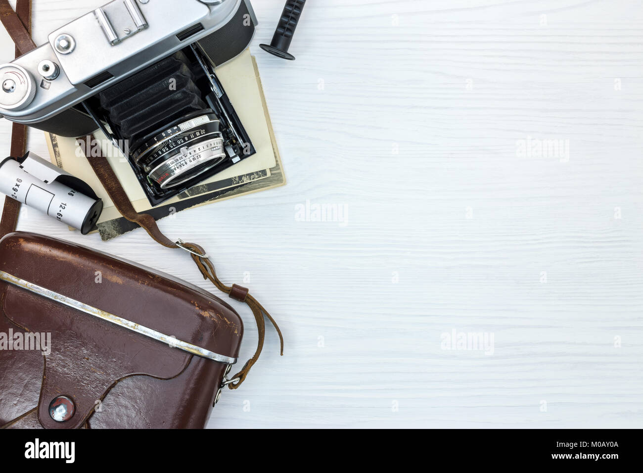 classic camera, old photo pictures, brown leather case, negative film ...