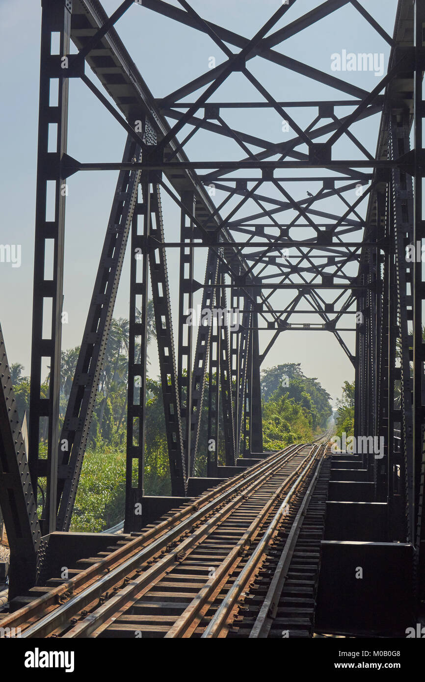 narrow gauge railroad line and bridge, Bangkok, Thailand Stock Photo ...