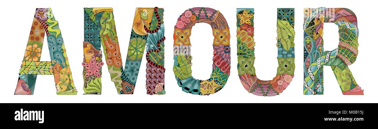 Hand-painted art design. Hand drawn illustration word AMOUR for t-shirt ...