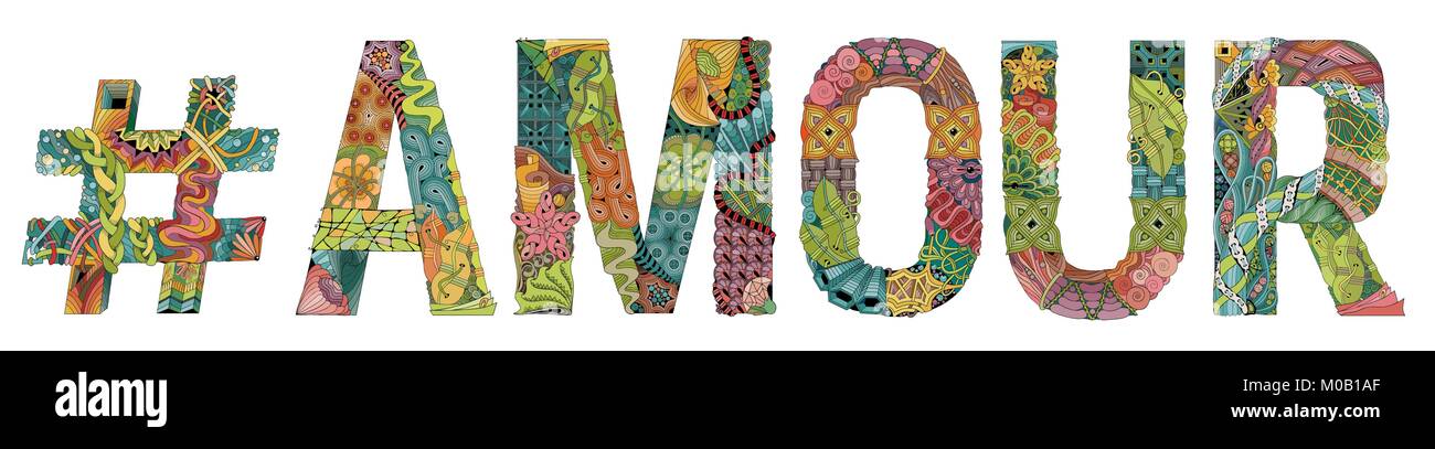 Hand-painted art design. Pictorial illustration instatag AMOUR for t ...