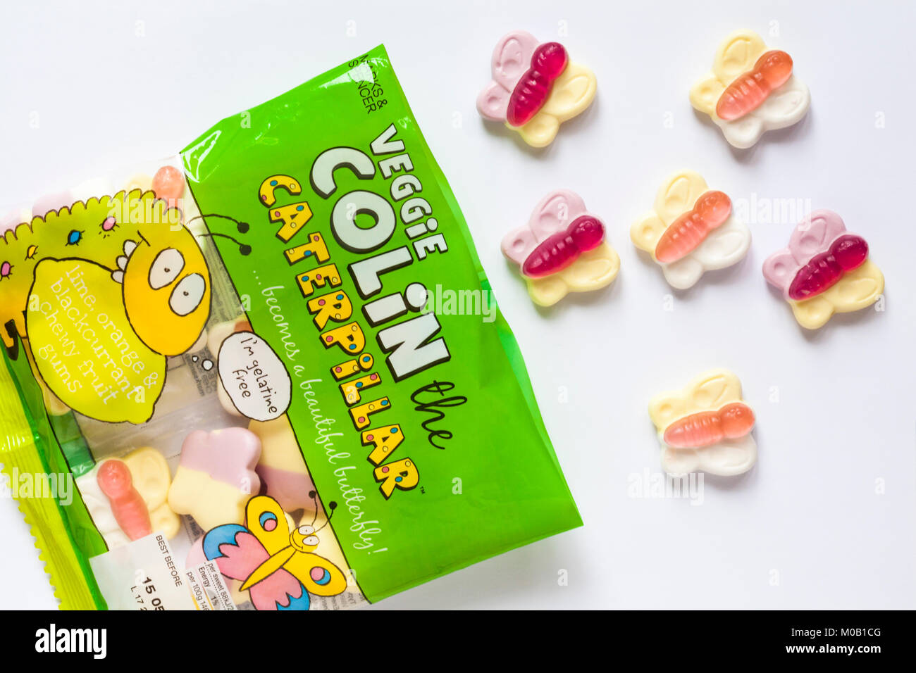 packet of M&S Veggie Colin the Caterpillar sweets open with contents ...
