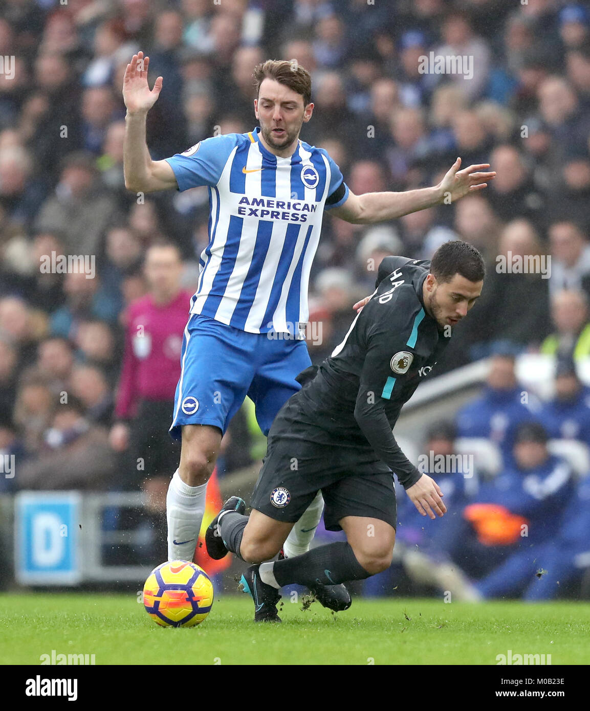 Chelsea's Eden Hazard (left) and Brighton & Hove Albion's Dale Stephens ...