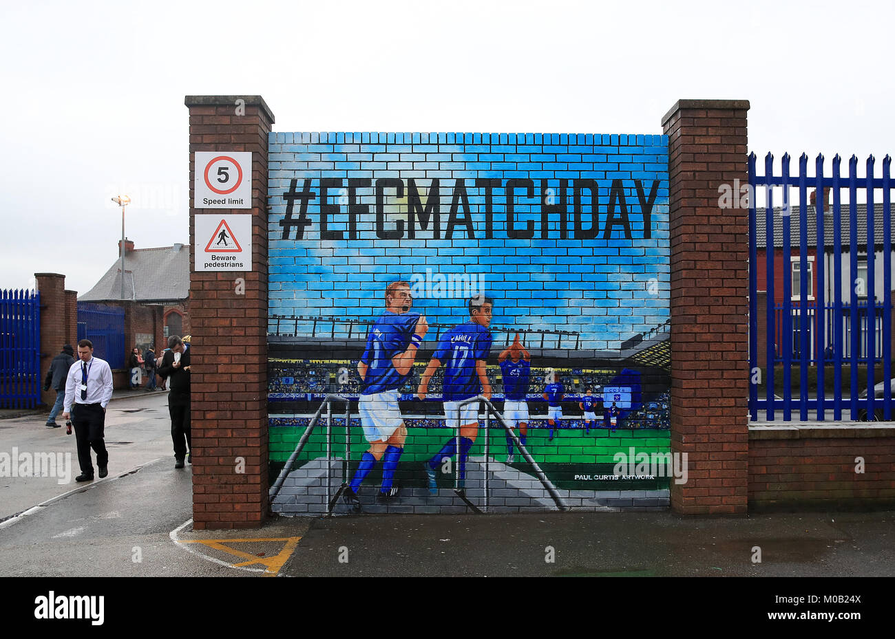 An Everton mural outside the ground before the Premier League match at ...