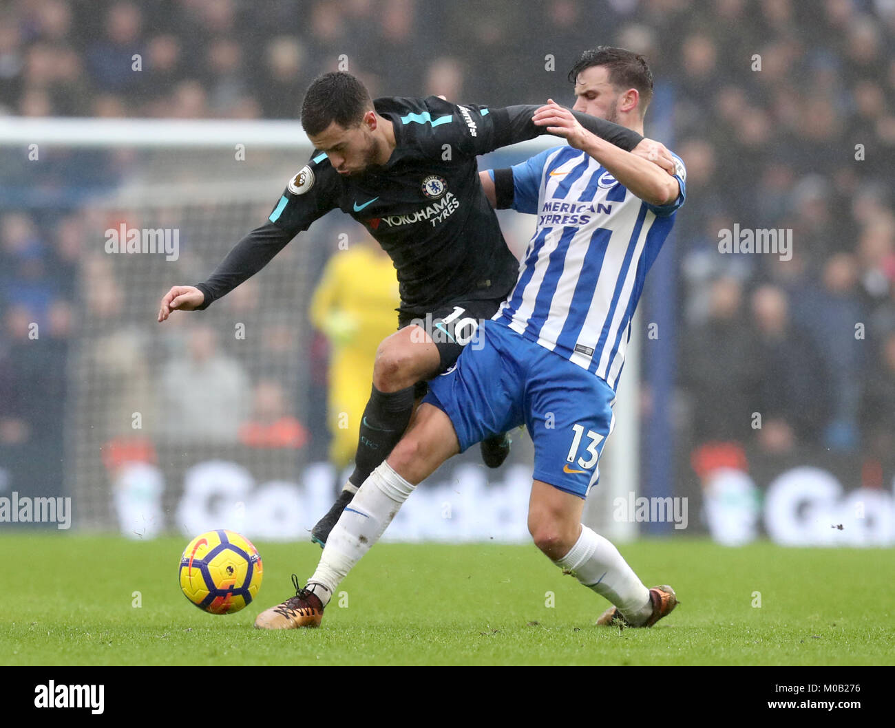 Chelsea's Eden Hazard (left) and Brighton & Hove Albion's Pascal Gross ...