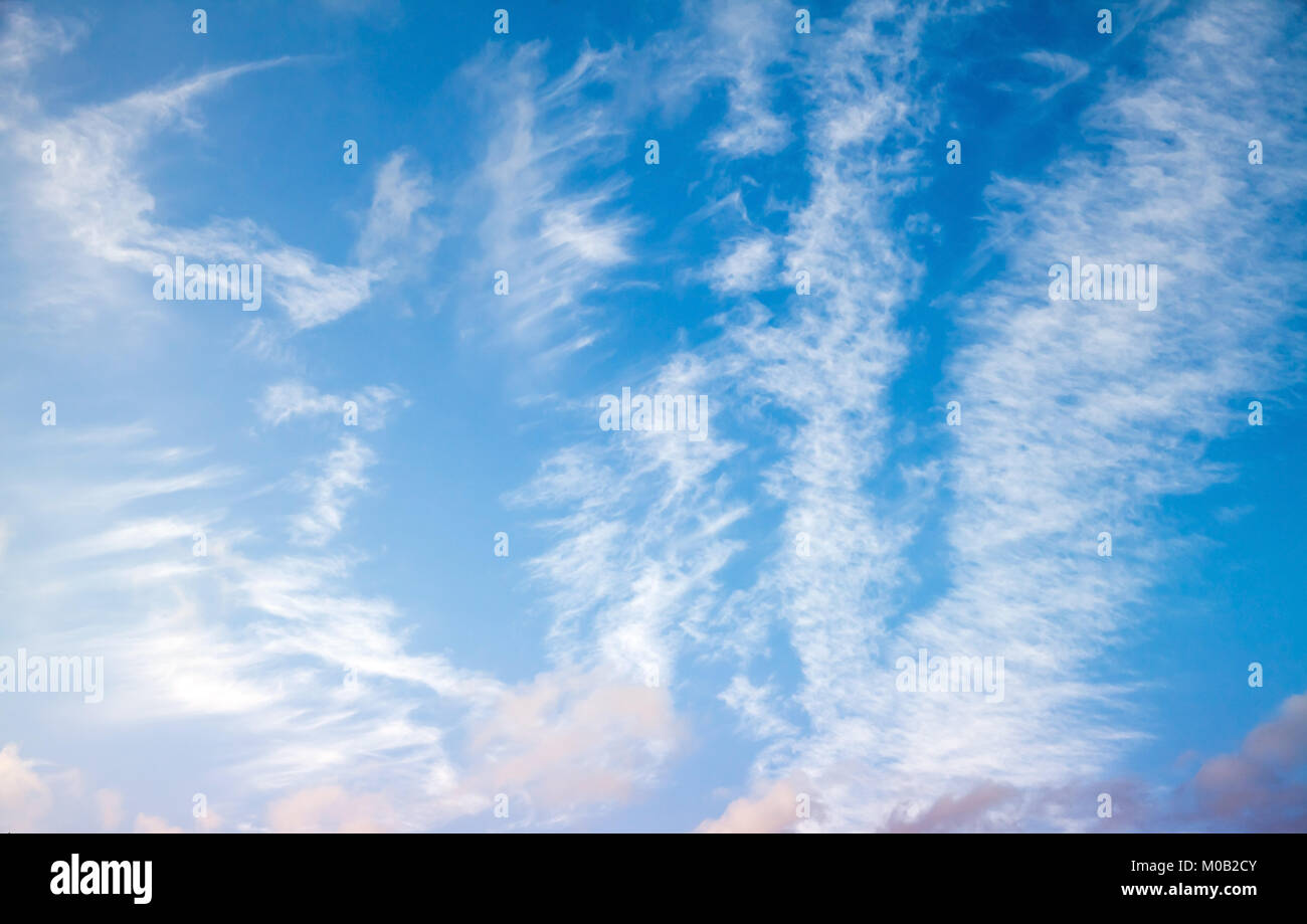 Cirrus clouds formation in deep blue sky, natural photo background ...