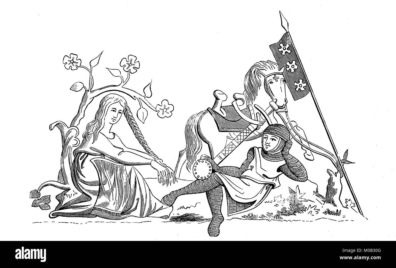 Beautiful young woman in the guise of chivalry, time of the crusades ...