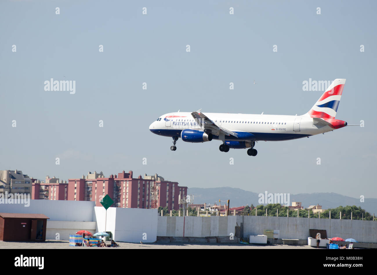 BA plane landing in Gibraltar Stock Photo - Alamy