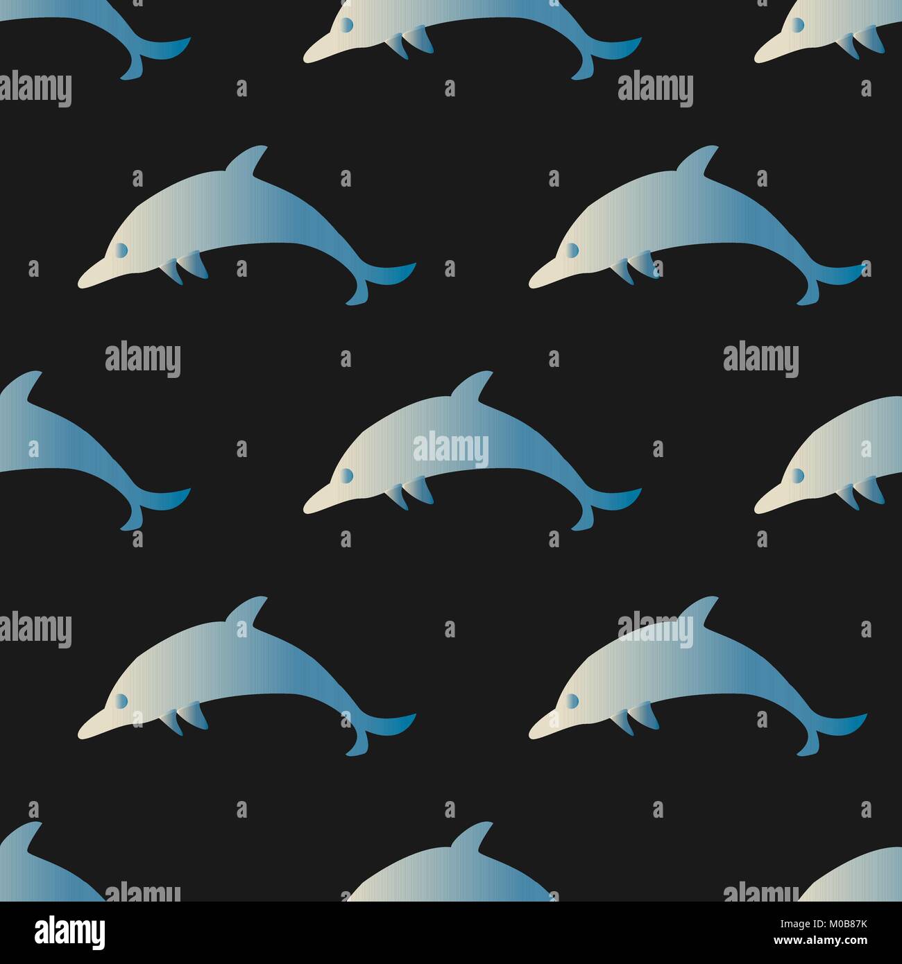 Seamless Pattern with blue dolphins on dark background. Vector ...