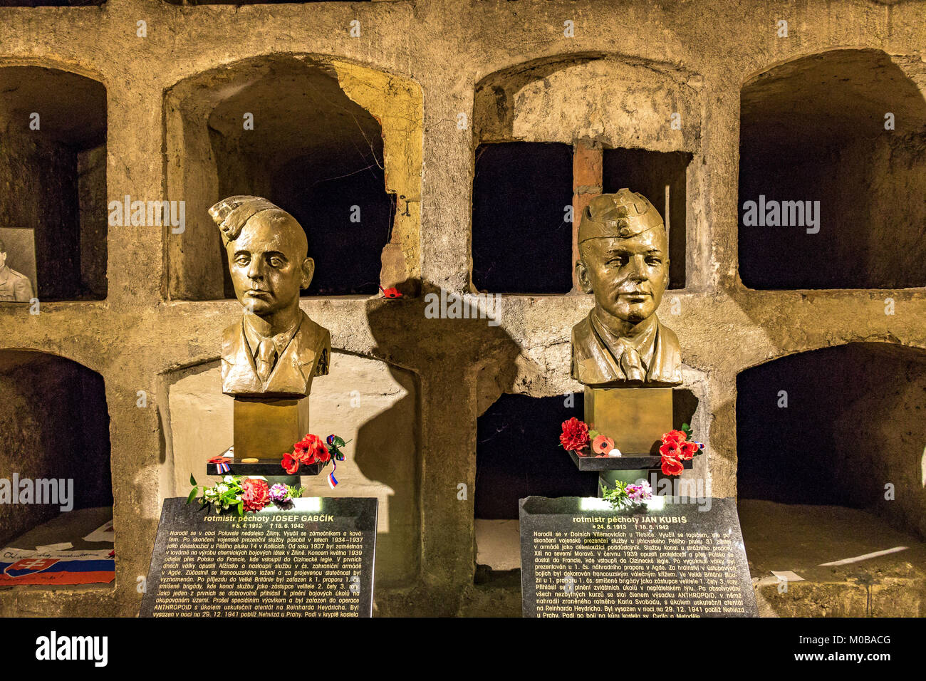 Busts of Jan Kubiš and Jozef Gabčík who were killed in the Crypt of St ...
