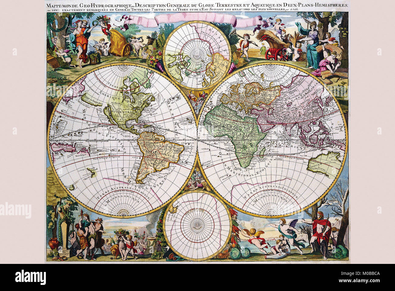 Stereographic Map of the World with Classical Illustration Stock Photo ...