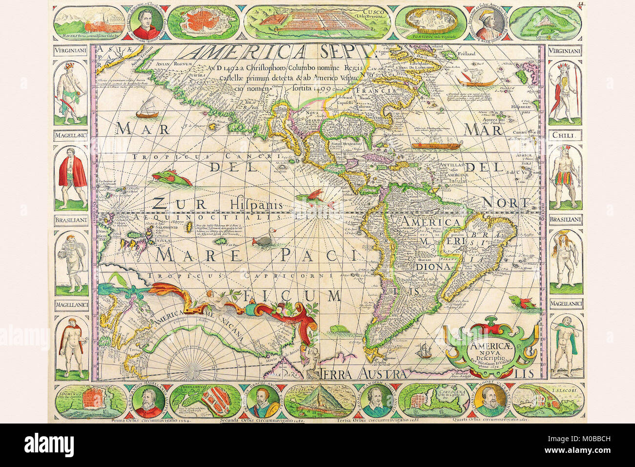 The Americas at the Time of Columbus Prited in 1658 Stock Photo - Alamy