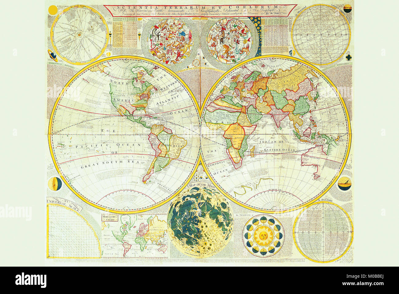 Stereographic Map of the Earth & the Moon Stock Photo - Alamy